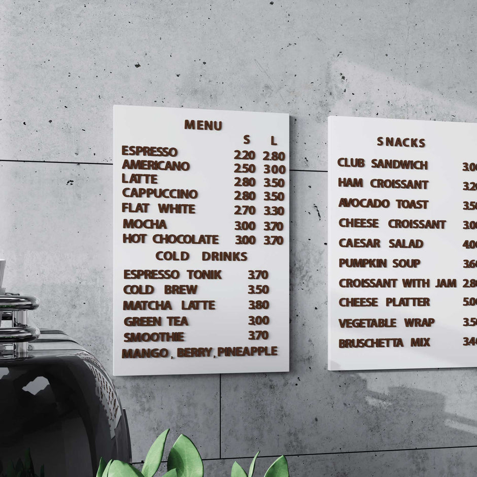 Sets of Wall Menus for coffee shops, bakeries, bars and shops.