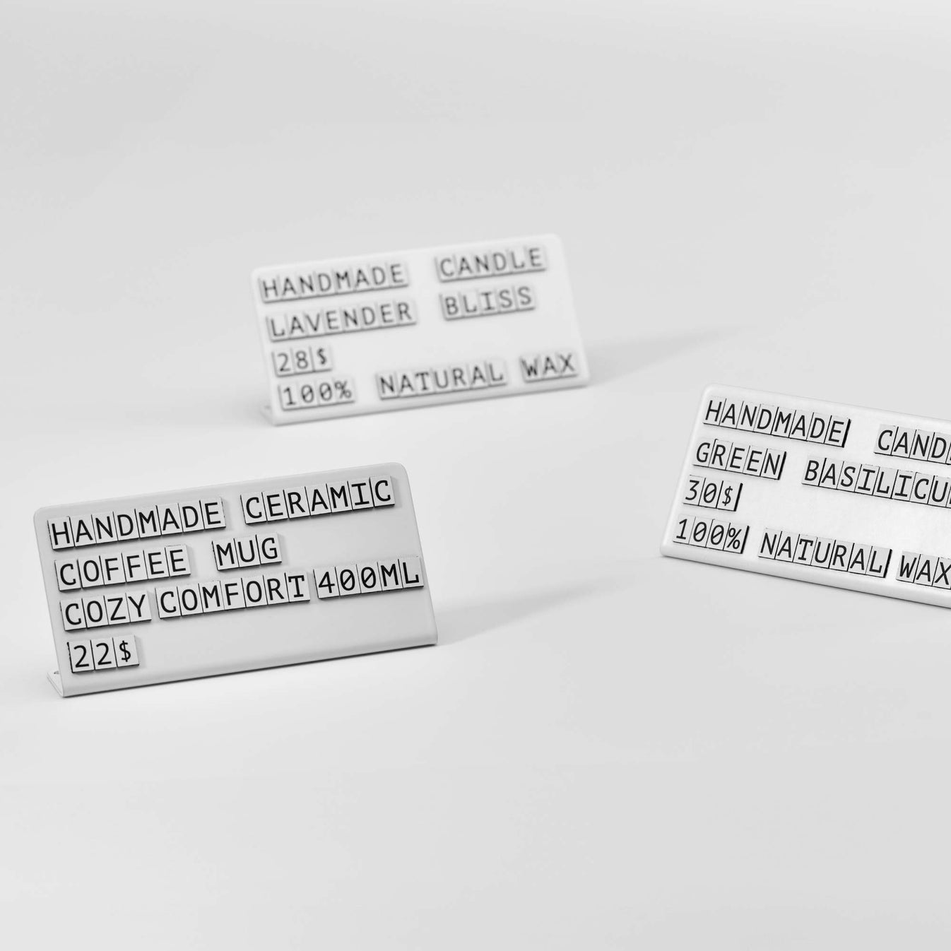 Set of Metal Price Tags from NOKU. Easily changeable price tags.